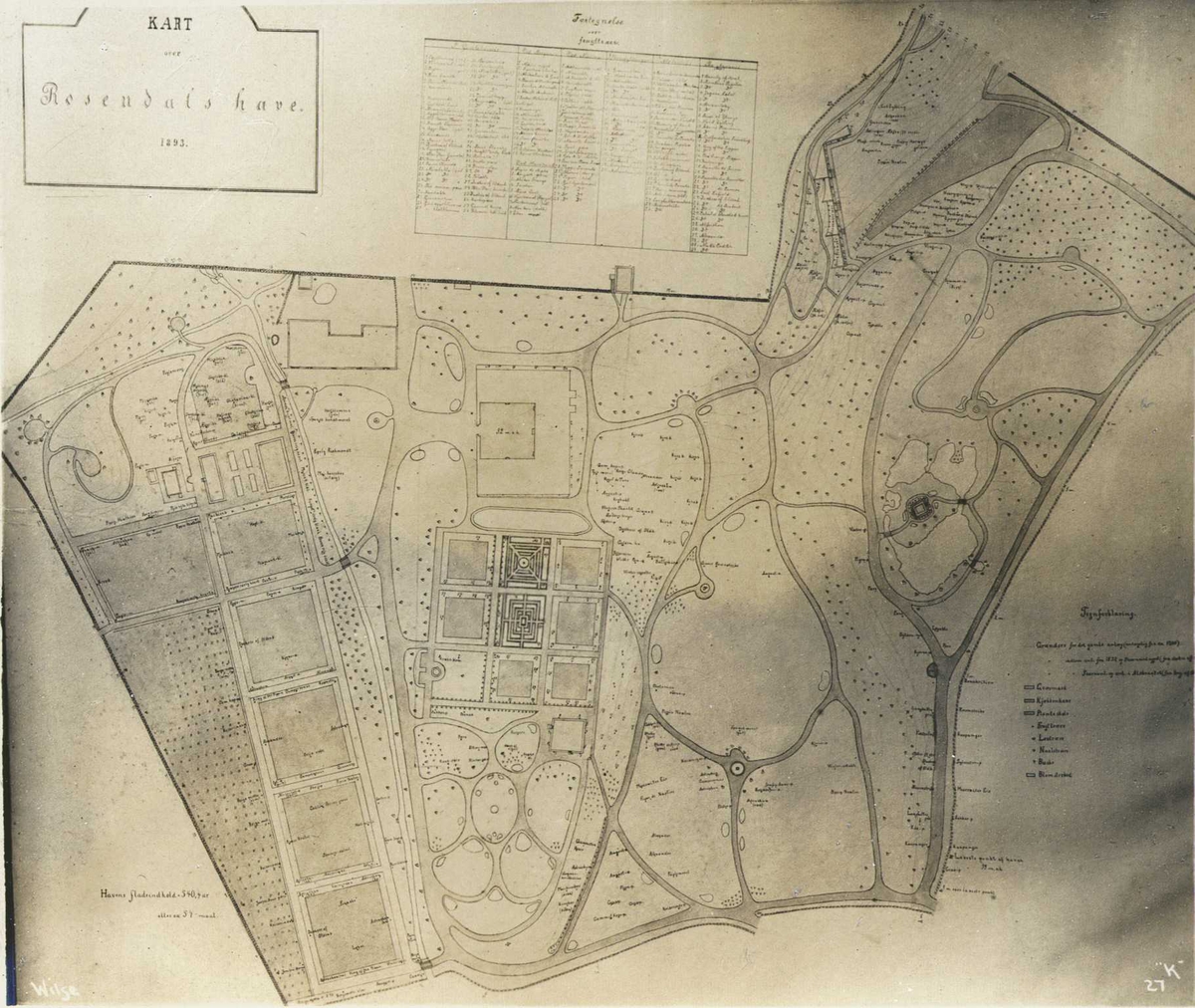 Kart over Rosendals hage i 1893, Baroniet Rosendal, Kvinnherad ...