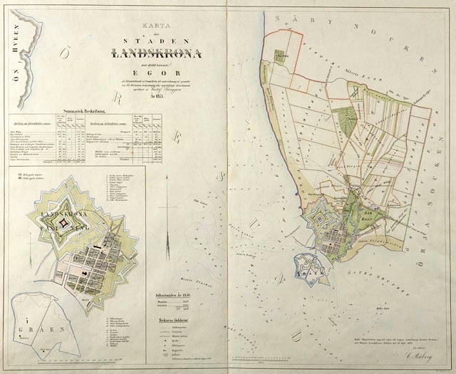 Gustaf Liunggrens karta över Landskrona 1853. Landskrona Museum R 313 ...
