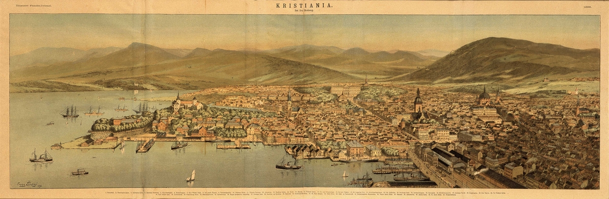 Oslo (Kristiania) sett fra Ekeberg [trykk] - Oslo Museum / DigitaltMuseum