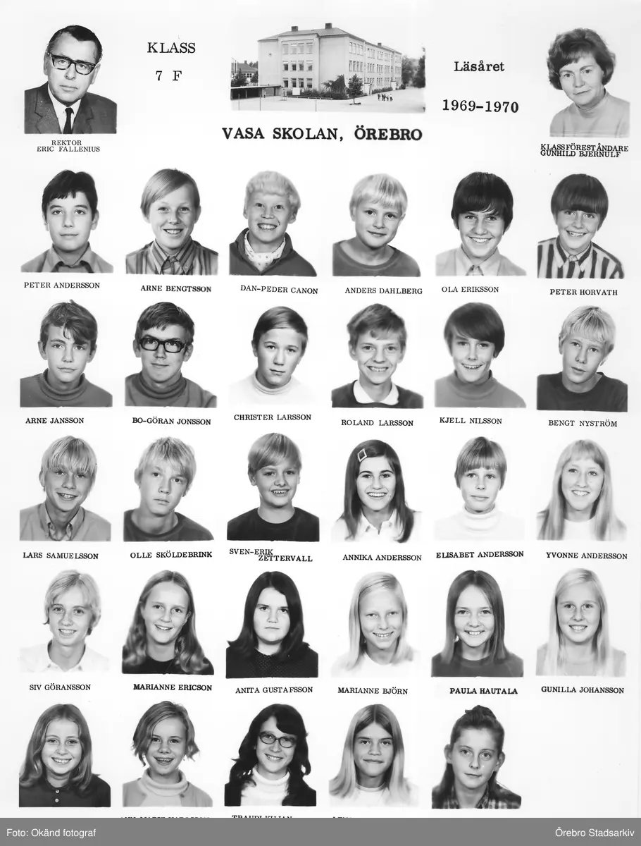 Klass 7 F Vasaskolan, 1969-1970 - Örebro stadsarkiv / DigitaltMuseum