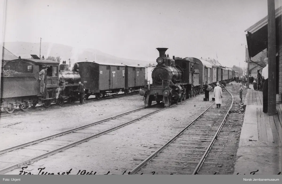 Smalsporet damplok type XXIII med godstog og normalsporet damplok type ...