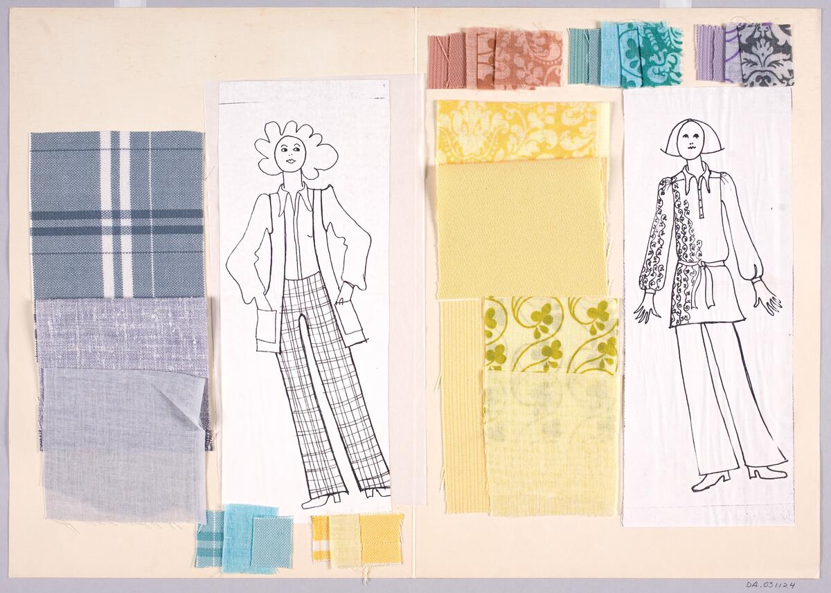 Modeteckningar, textilprov [skiss] - Designarkivet / DigitaltMuseum