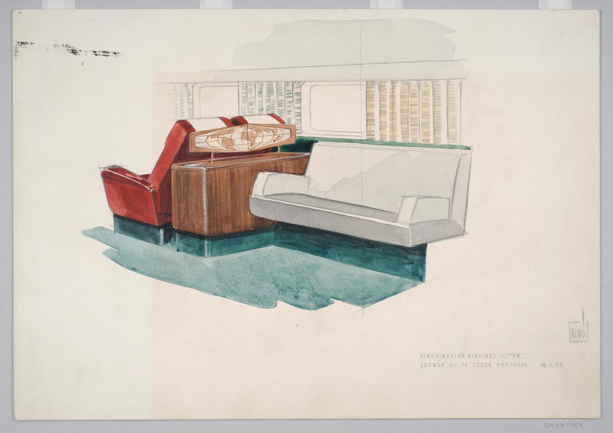 DC-7c, lounge [skiss] - Designarkivet / DigitaltMuseum
