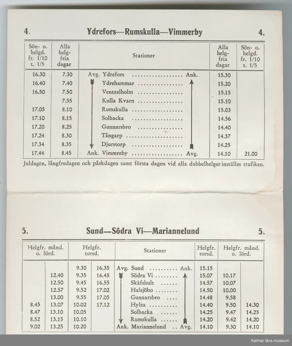 Tidtabell - Kalmar läns museum / DigitaltMuseum