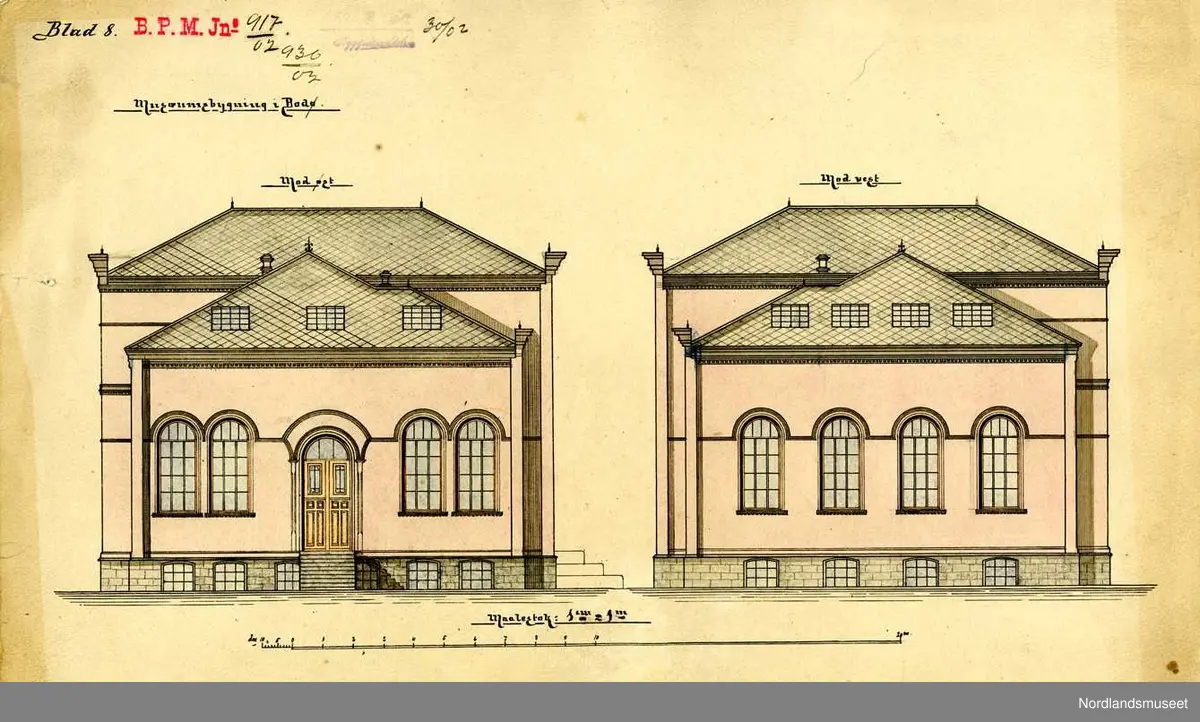 Tegning av museumsbygning i Bodø. - Nordlandsmuseet / DigitaltMuseum