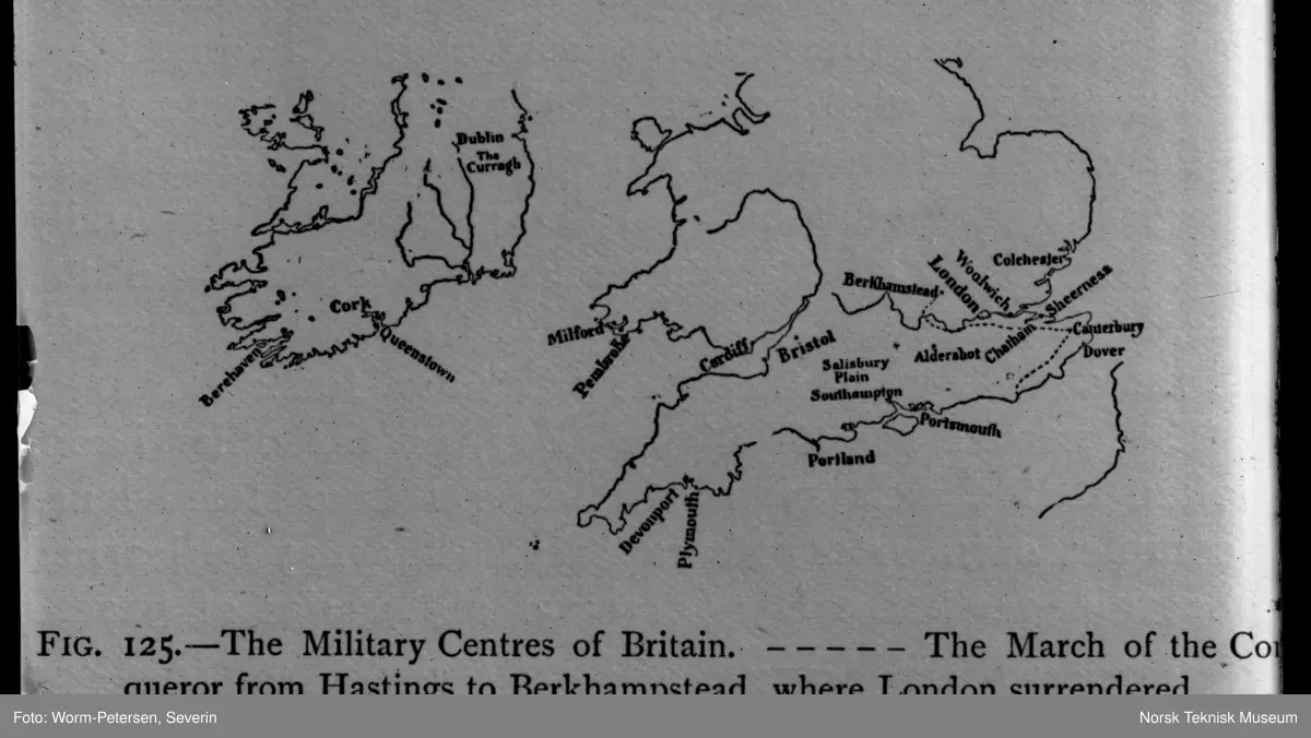 Kart over militære sentra i England - Norsk Teknisk Museum / DigitaltMuseum