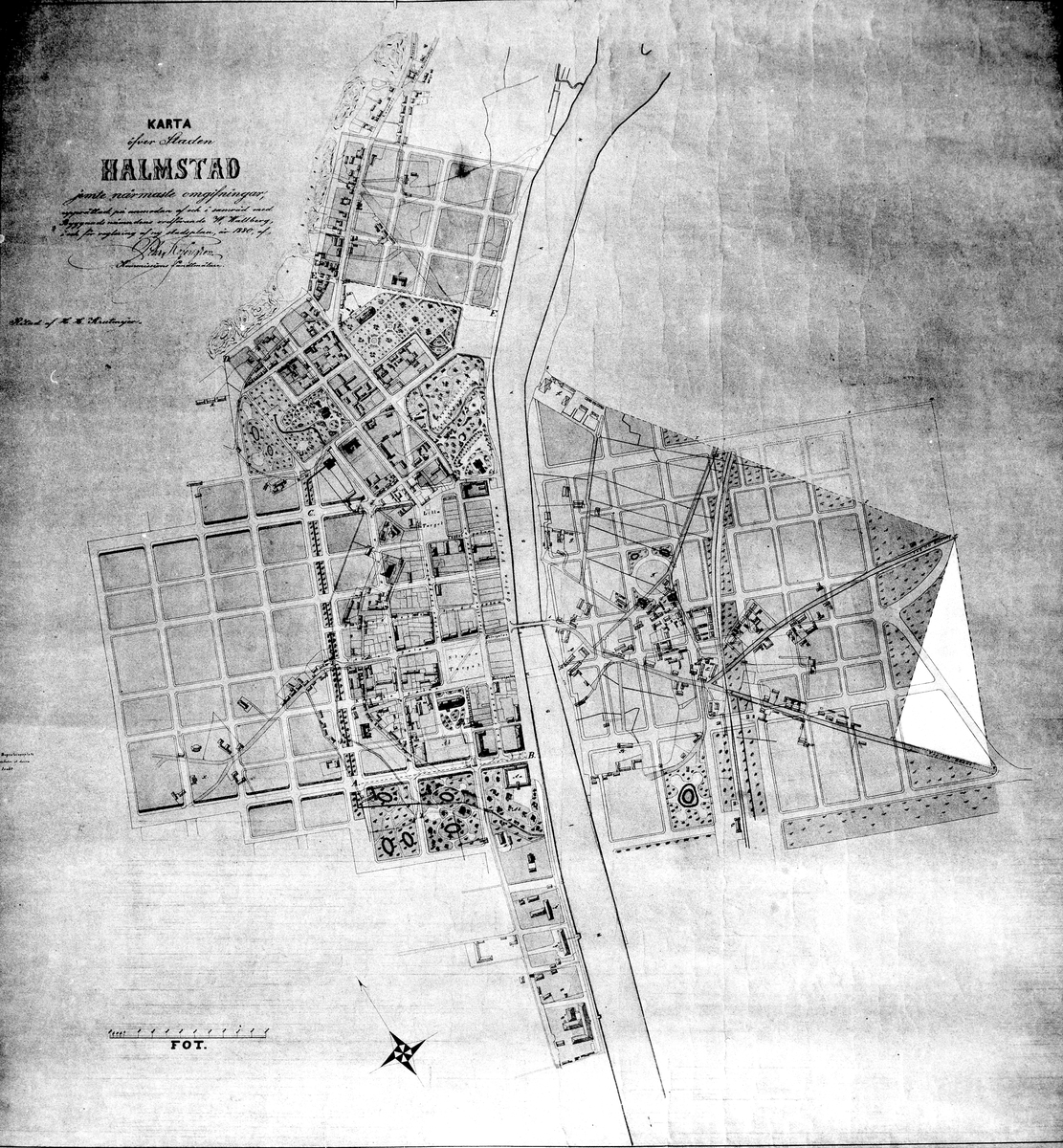 Halmstads Historia. Karta från år 1880, upprättad i samband med ...