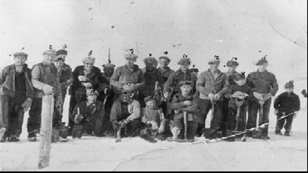 Snemåking på Badderlandet, Dorras 1942. Fra venstre: Nils Andersen ...