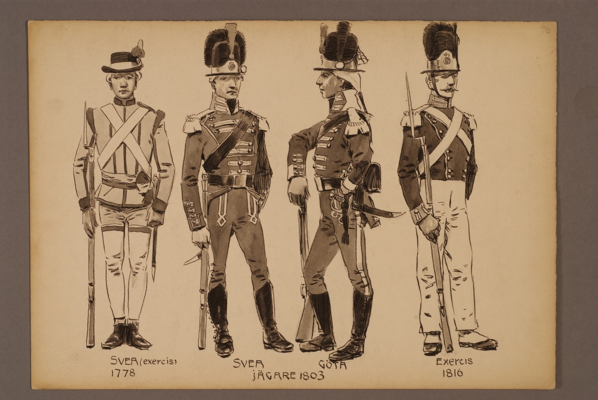 Plansch med uniform för Svea livgarde och Göta livgarde för, ritad av ...