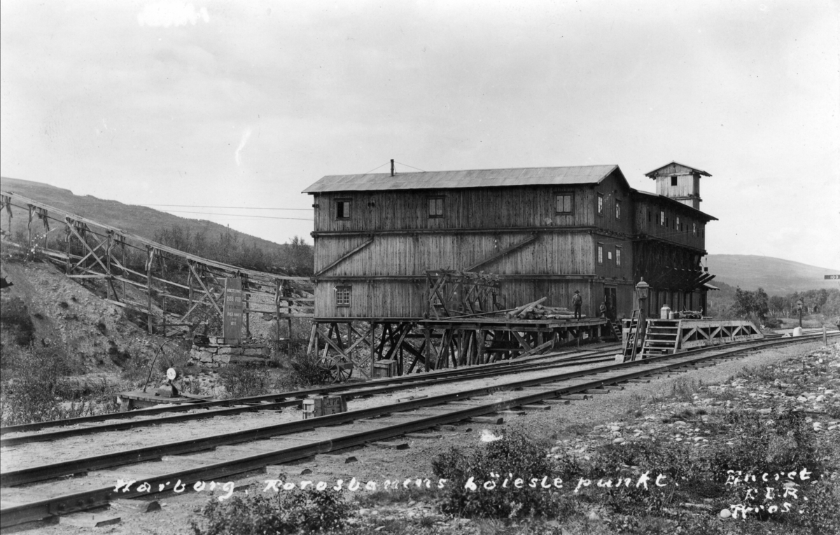Taubanestasjonen på Harborg. Endestasjon for taubanen fra Kongens gruve ...