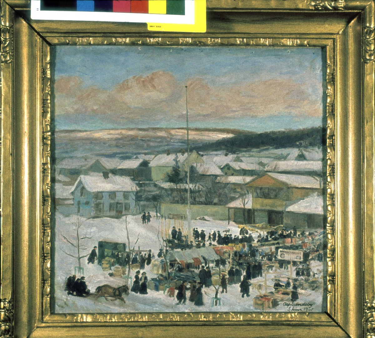 Maleri av Alf Lundeby, 'Torget', 1901, med ramme, , 3 dubl. - Maihaugen ...