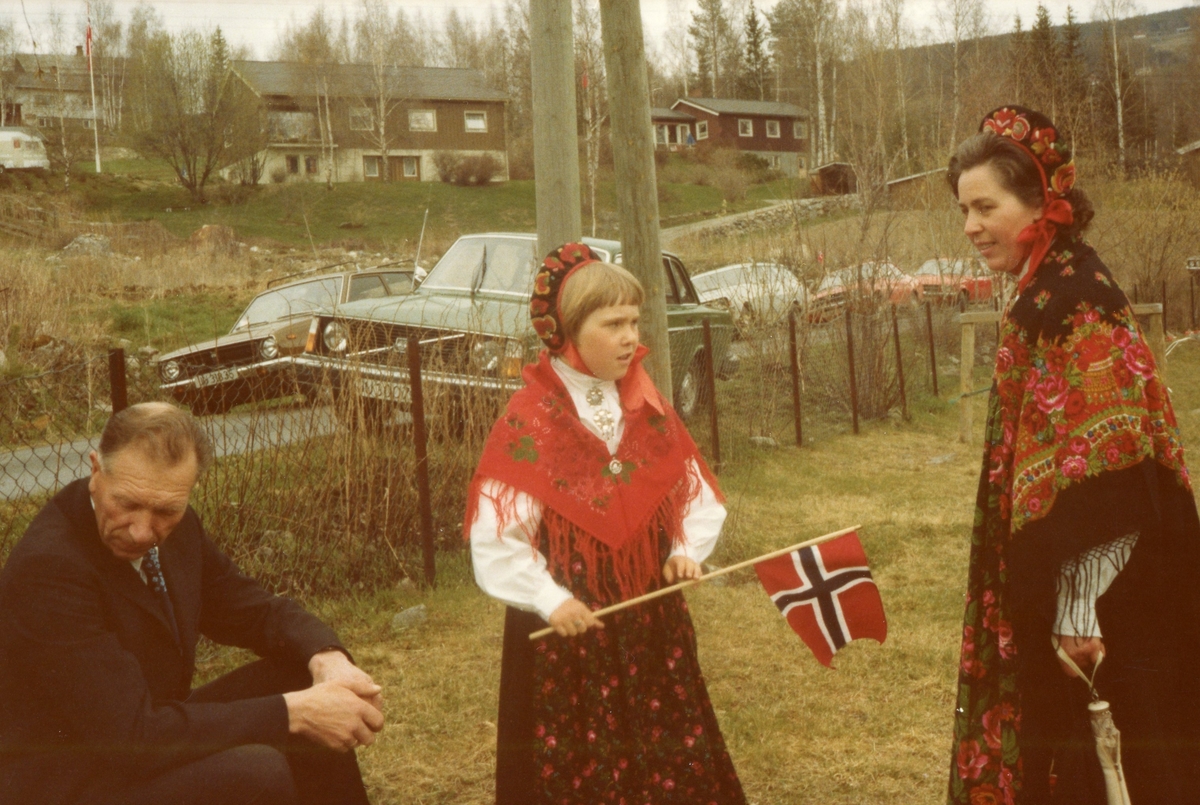 17 mai ved Gol skule. frå v. Eirik Roe,Guri Mette Roe og Kari Løken Roe ...