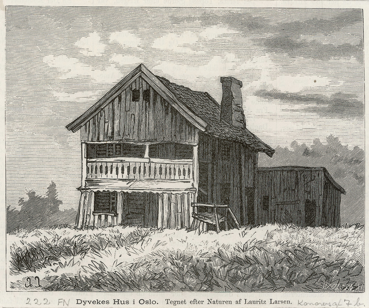 Dyvekes hus i Oslo. Tegnet efter Naturen af Lauritz Larsen. [xylografi ...