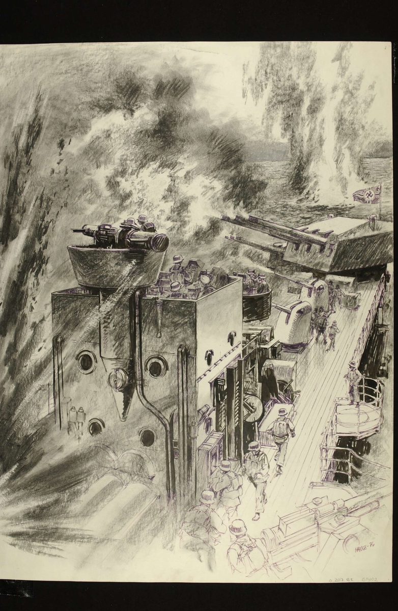 Tyskerne angriper Kvarven fort, Bergen. - Forsvarets museer ...