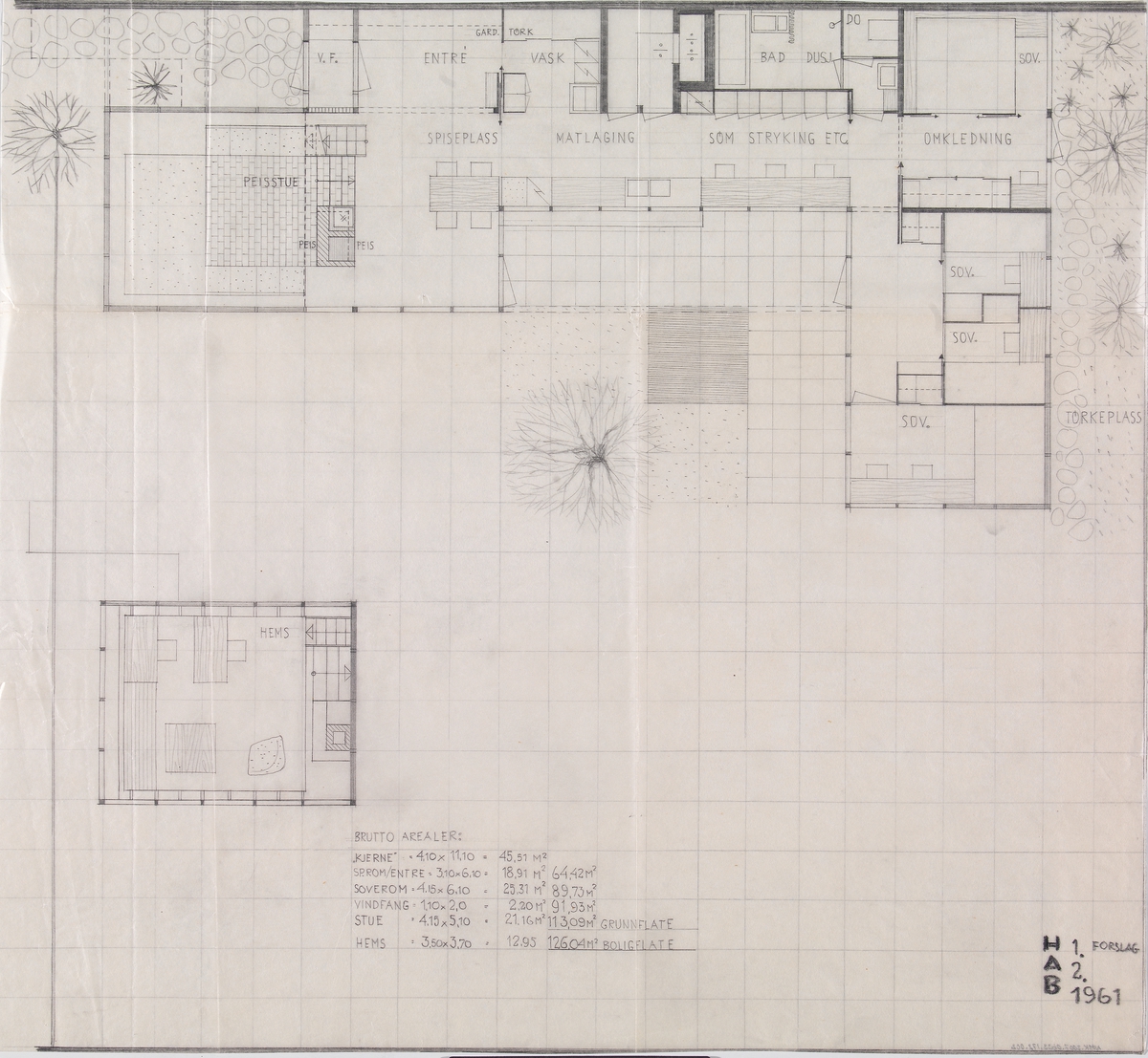 Atriumhus i Furubergveien, Hamar [Plantegning] - Nasjonalmuseet ...